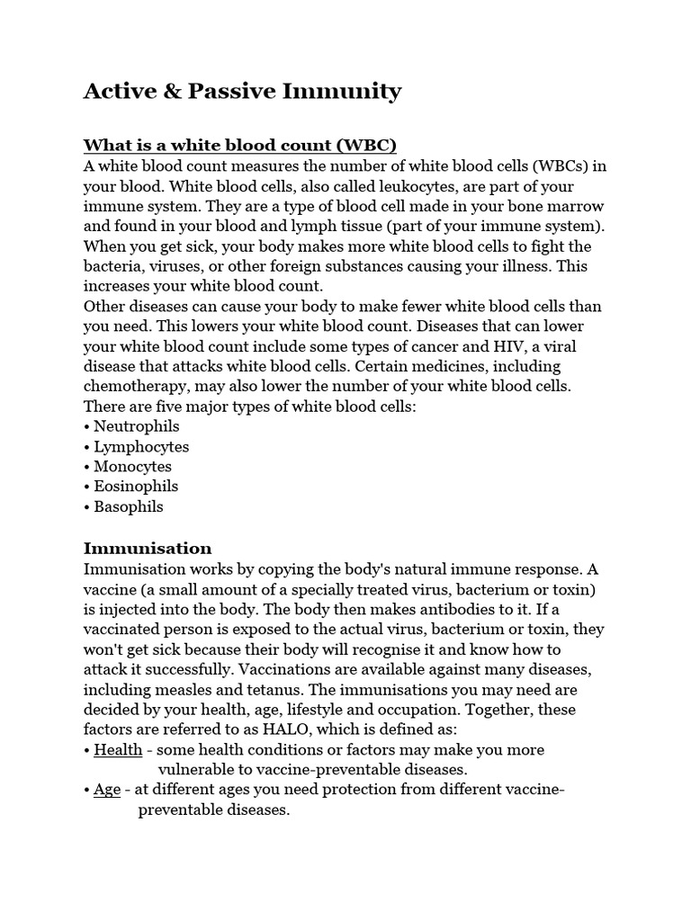 Active and Passive Immunity PDF | PDF | White Blood Cell | Immune System