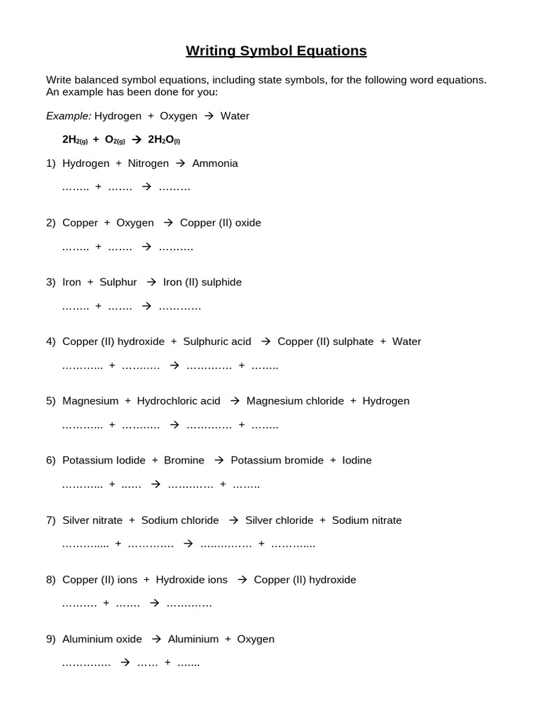Writing Symbol Equations | PDF | Chlorine | Chloride