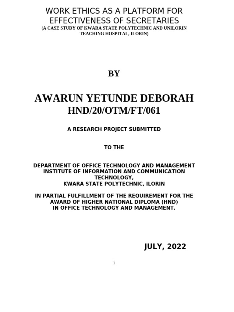 Work Ethic As A Platform For Effectiveness of Secretaries | PDF ...