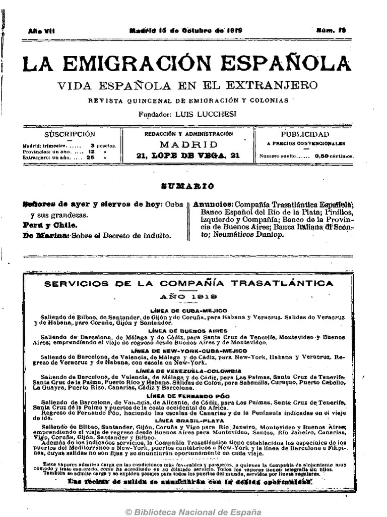 La Emigración española. 15-10-1919, no. 19 | PDF | Envío