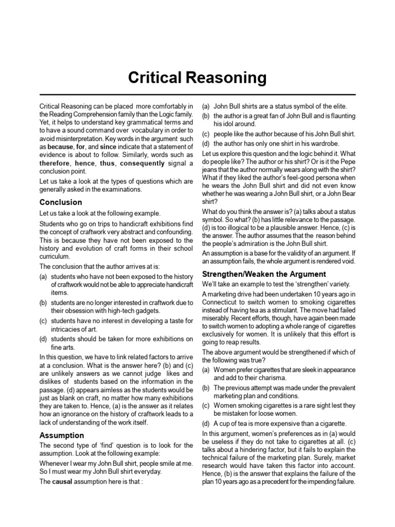 Critical Reasoning Notes | PDF | Mammography | Argument