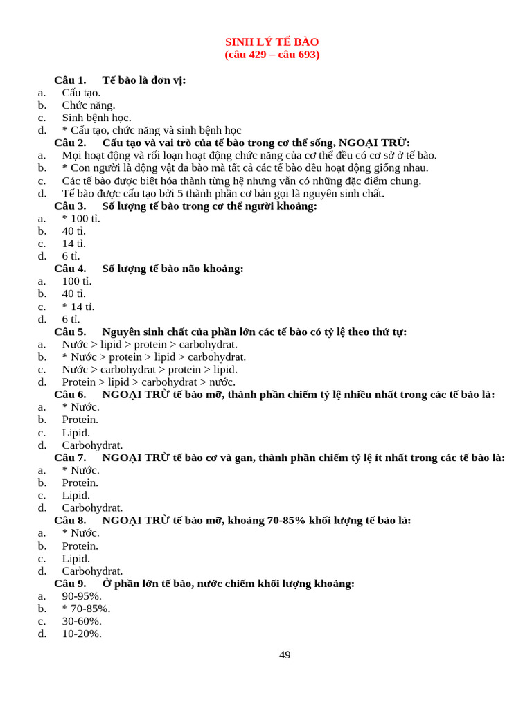 Sinh Lý Tế Bào | PDF