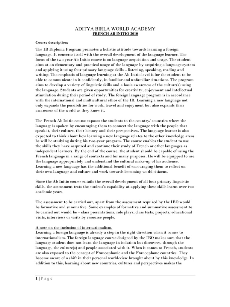 IB FRENCH AB INITIO COURSE | PDF