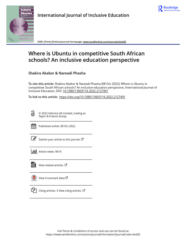 Where Is Ubuntu in Competitive South African Schools An Inclusive ...