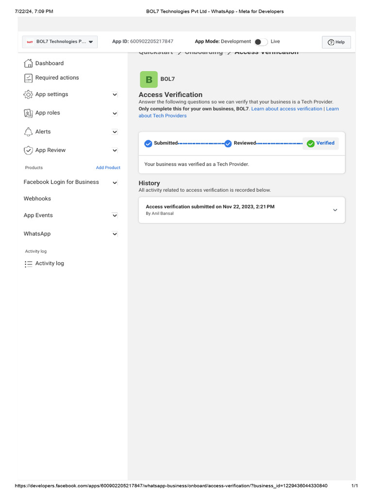 BOL7 Technologies PVT LTD - WhatsApp - Meta For Developers | PDF