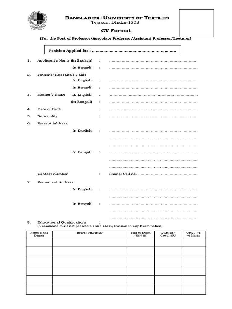 CV-Format-Teacher butex | PDF | Qualifications | Educational Stages
