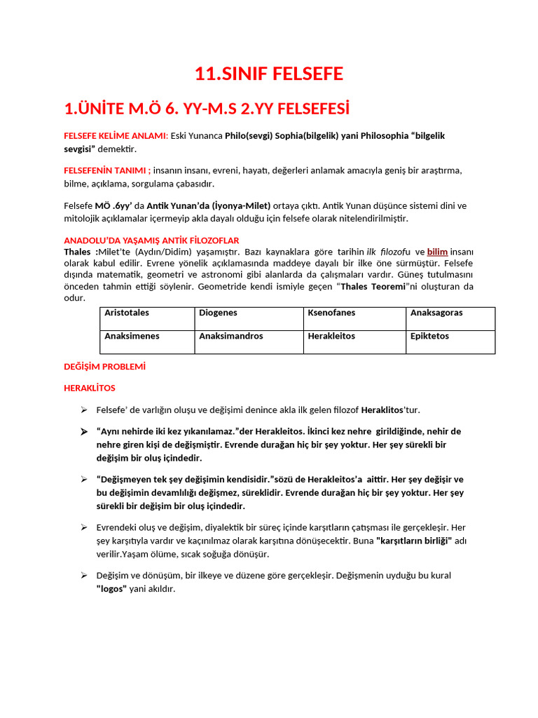 11.sinif Felsefe Ders Notu | PDF