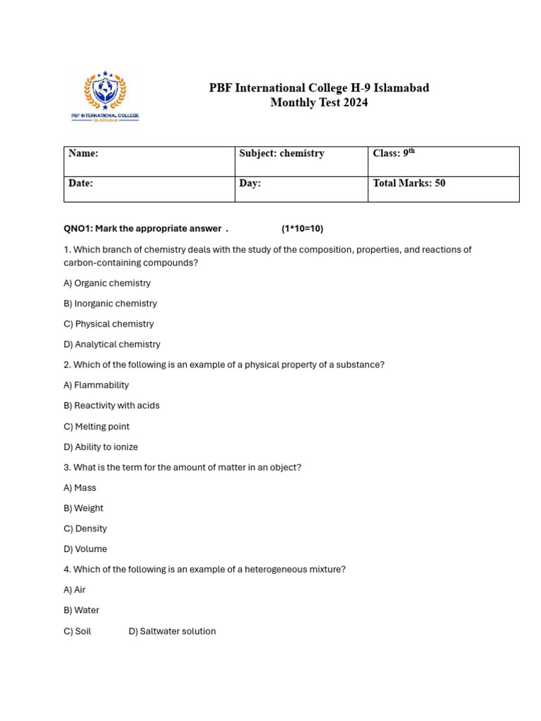 CHEM 9th UNIT mid term | PDF | Chemical Bond | Chemistry