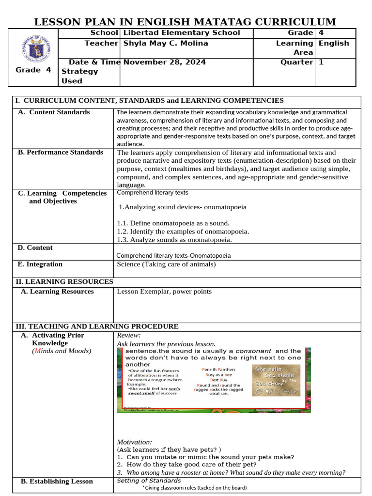 Matatag Lesson Plan Template - English | PDF | Reading Comprehension ...