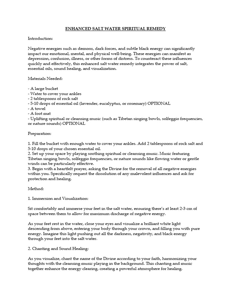 Enhanced Salt Water Spiritual Remedy | PDF | Breathing | Water