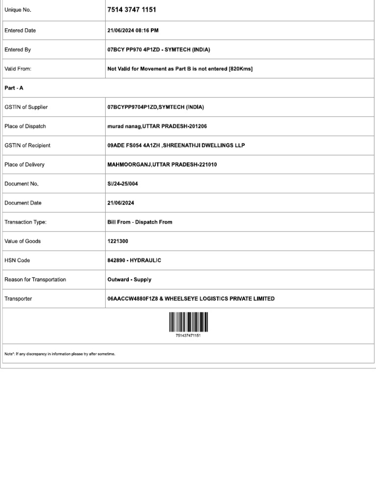 Eway Bill Vinayak-Pletina | PDF