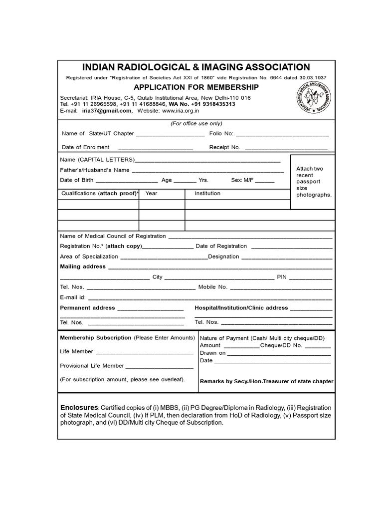 Membership Form of IRIA 2023 1 | PDF