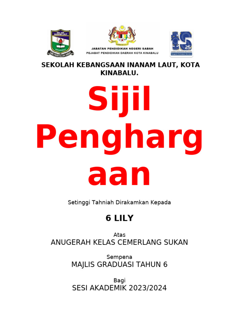 SIJIL GRADUASI TAHUN 6 2022 | PDF