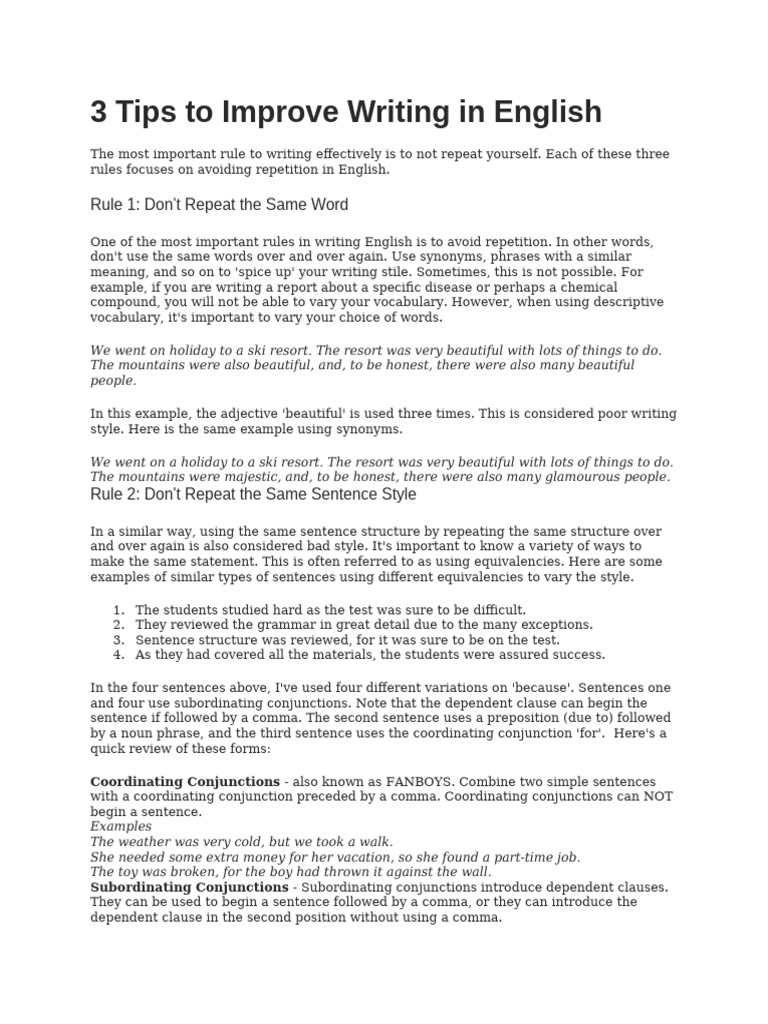 3 Tips To Improve Writing in English | PDF | Language Mechanics | Syntax