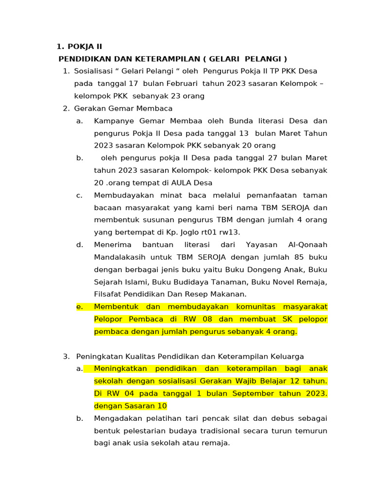 Narasi Pokja Ii Desa Mandalakasih Tahun 2024 | PDF