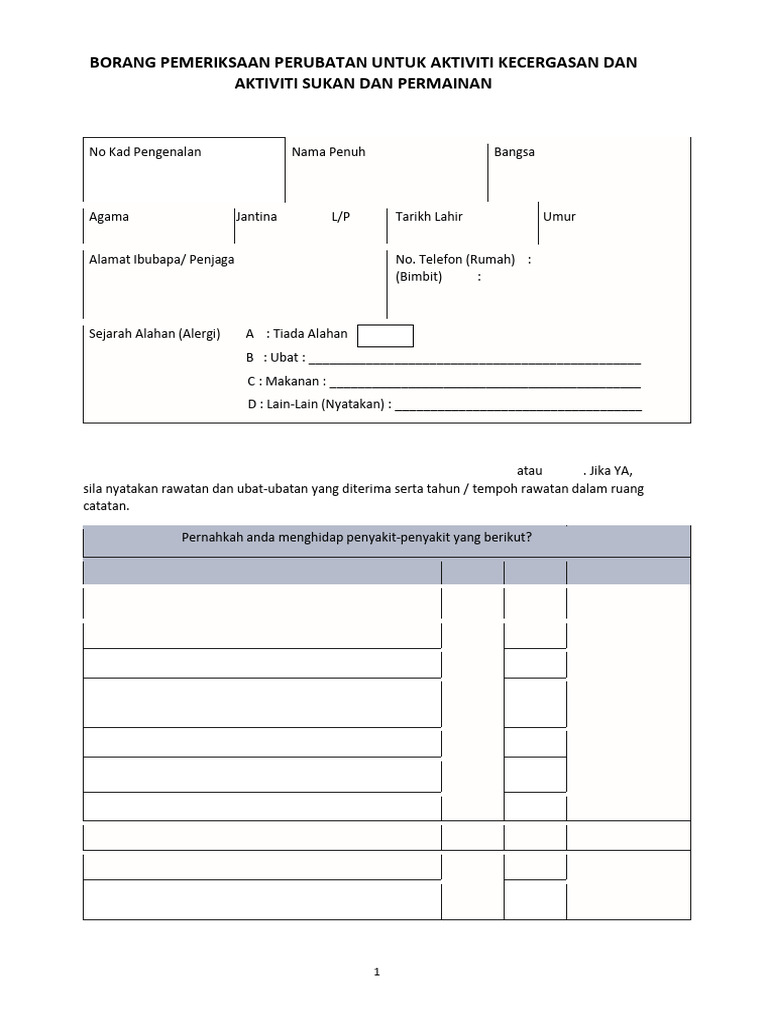 Borang pemeriksaan kesihatan SSN SBH | PDF