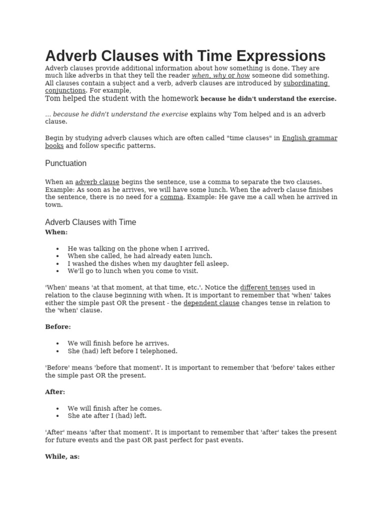 Adverb Clauses With Time Expressions | PDF | Comma | Syntax