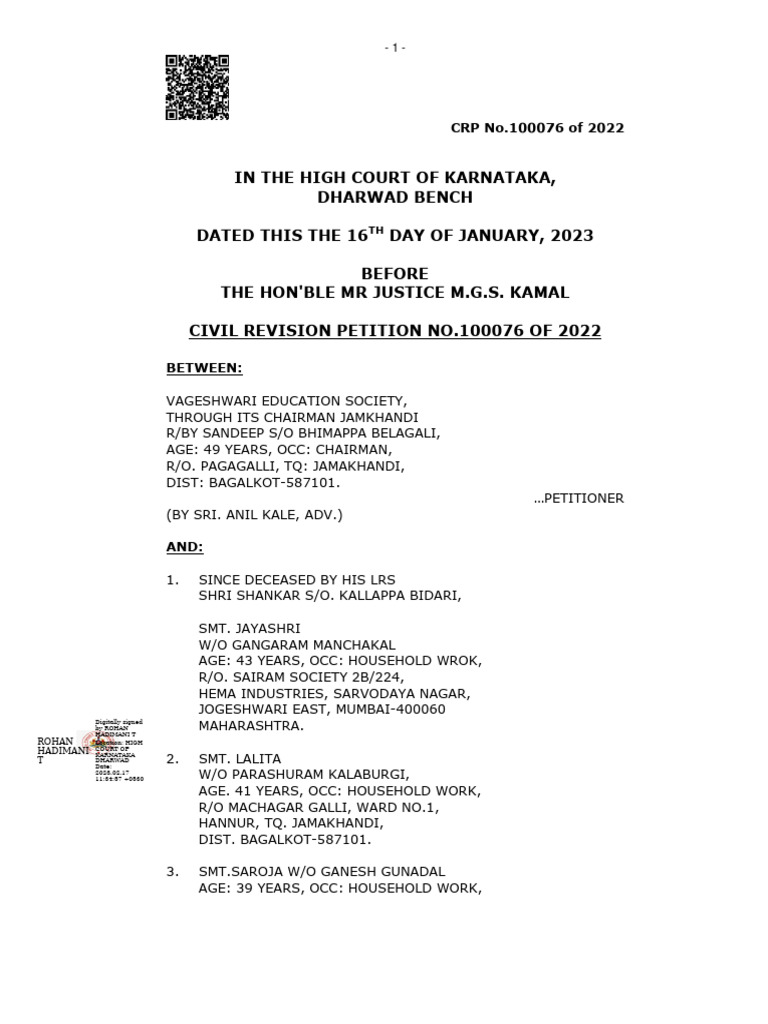 Civil Revision Petition No.100076 of 2022 23 | PDF | Lawsuit | Federal Rules Of Civil Procedure