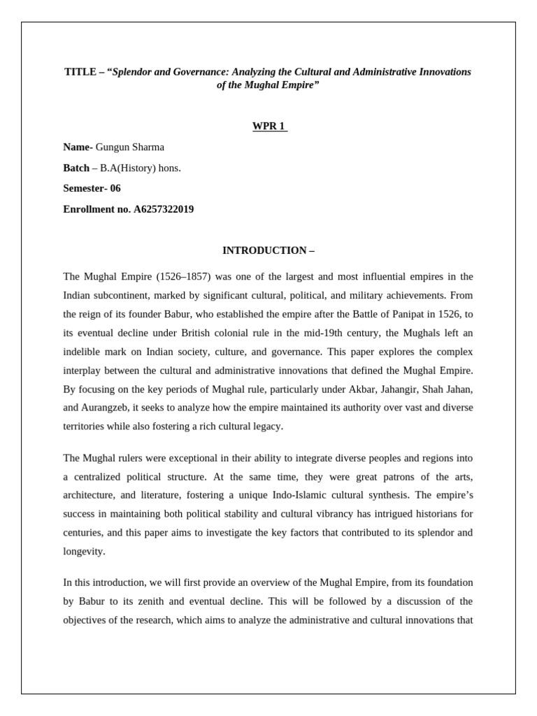 GUNGUN SHARMA WPR 1 (MAJOR PROJECT ) | PDF | Mughal Empire