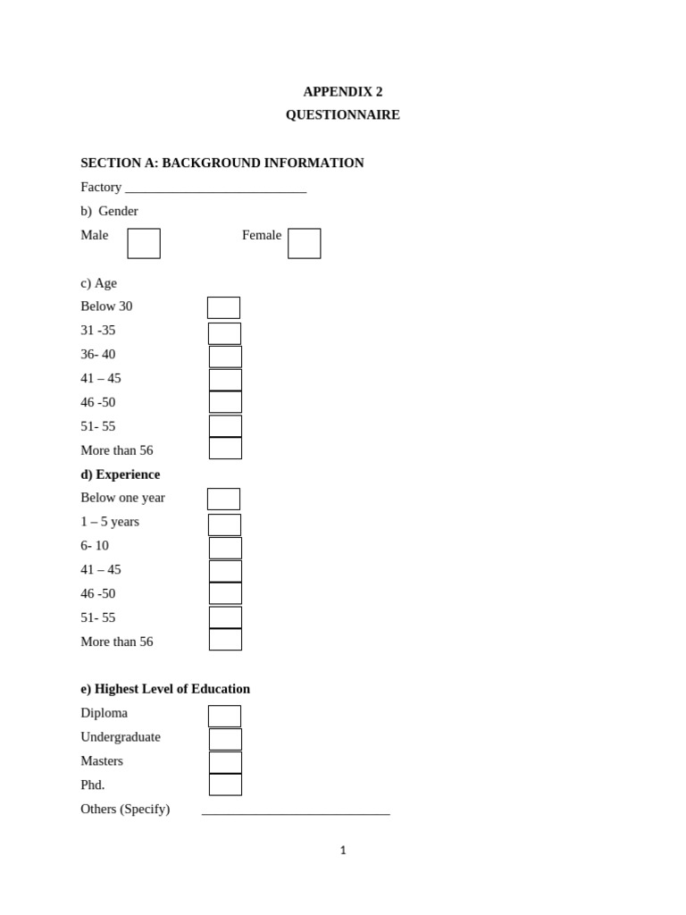Appendix 2 Questionnaire | PDF | Recycling | Waste