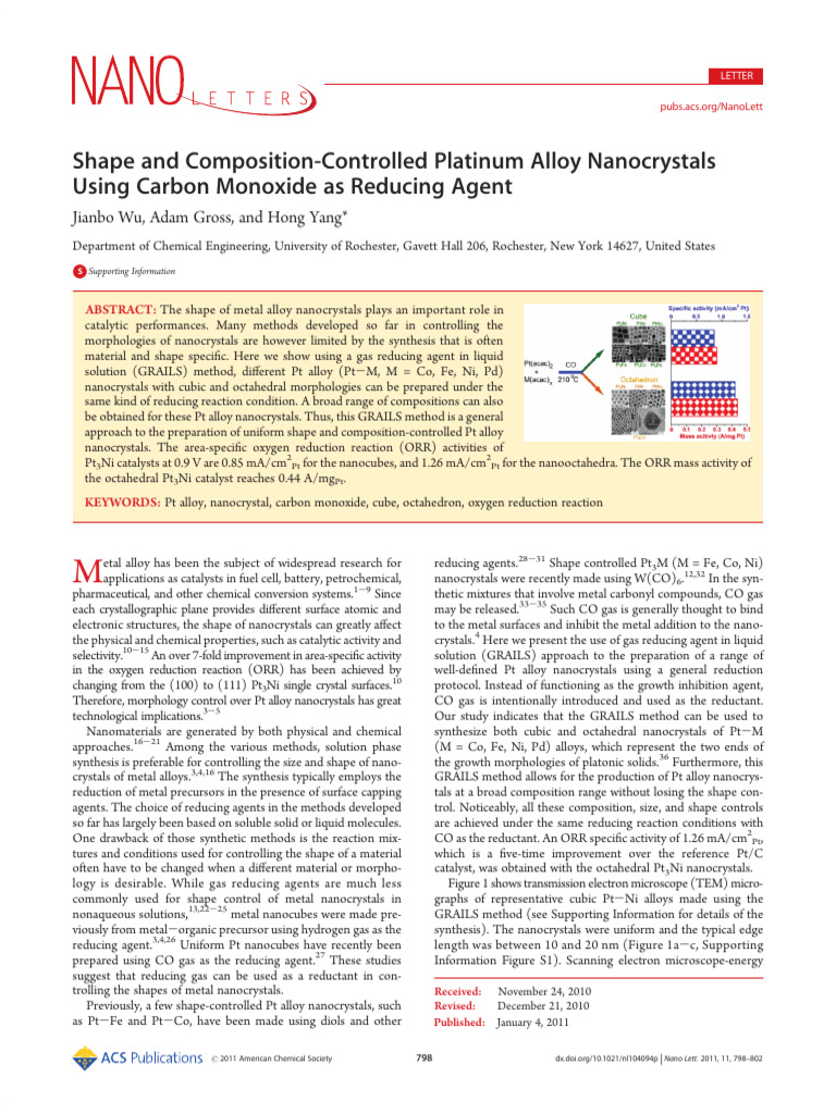 Shape and Composition-Controlled Platinum Alloy Nanocrystals Using Carbon Monoxide As Reducing ...