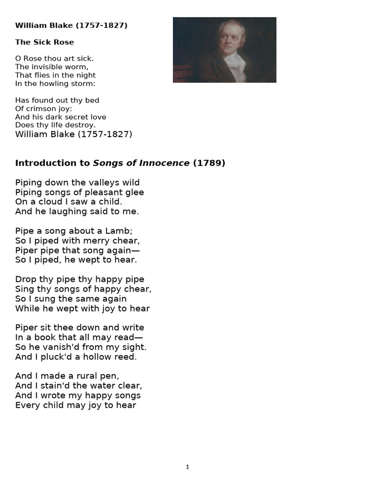 William Blake's Poetry Analysis | PDF | William Wordsworth