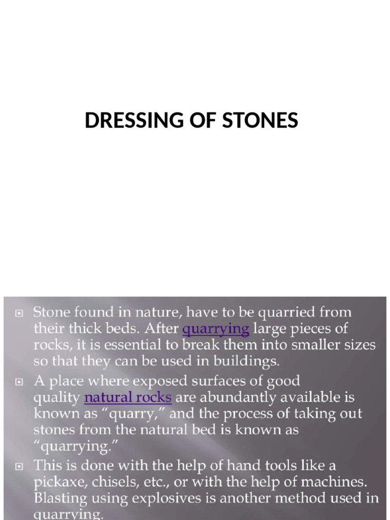 Dressing and Preservation of Stones | PDF