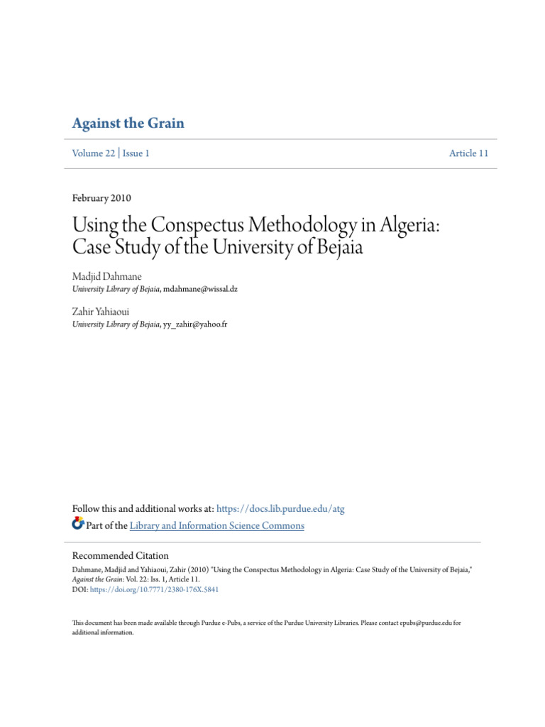 Using The Conspectus Methodology in Algeria - Case Study of The Un ...