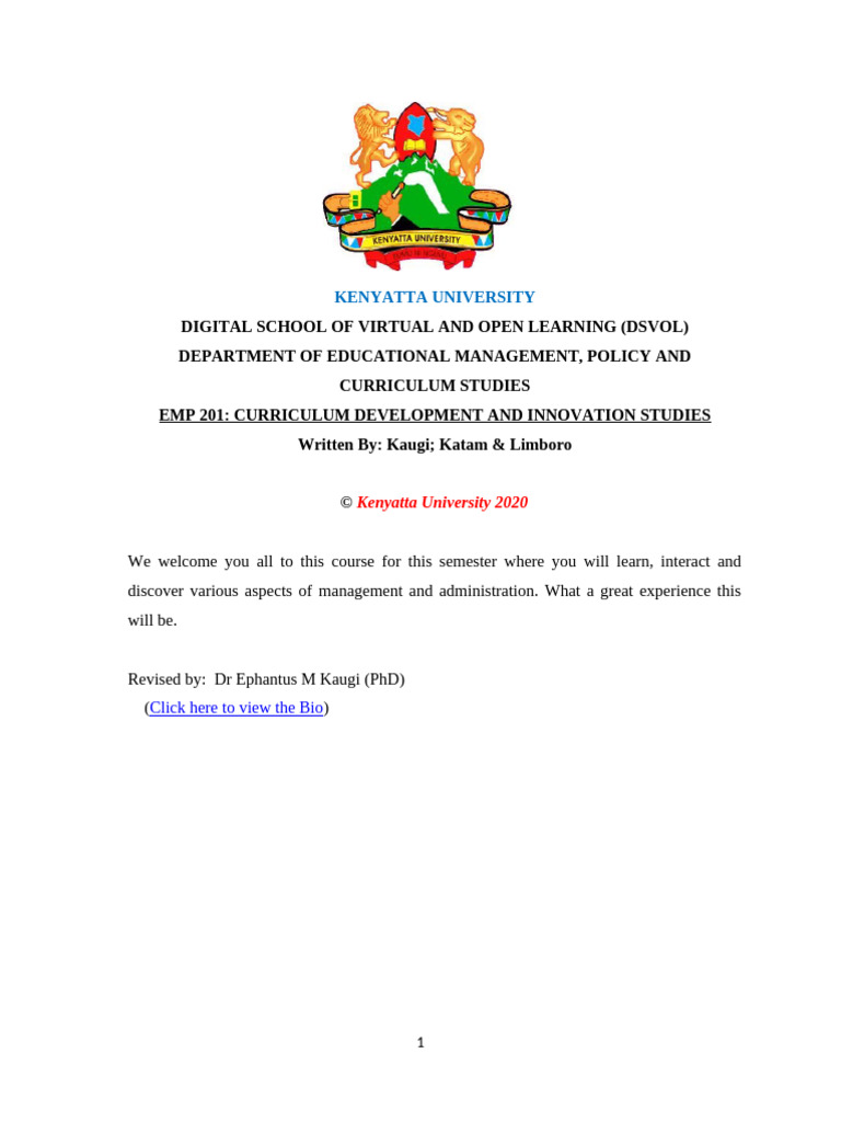 EMP 211 MODULE (1) | PDF | Curriculum | Learning