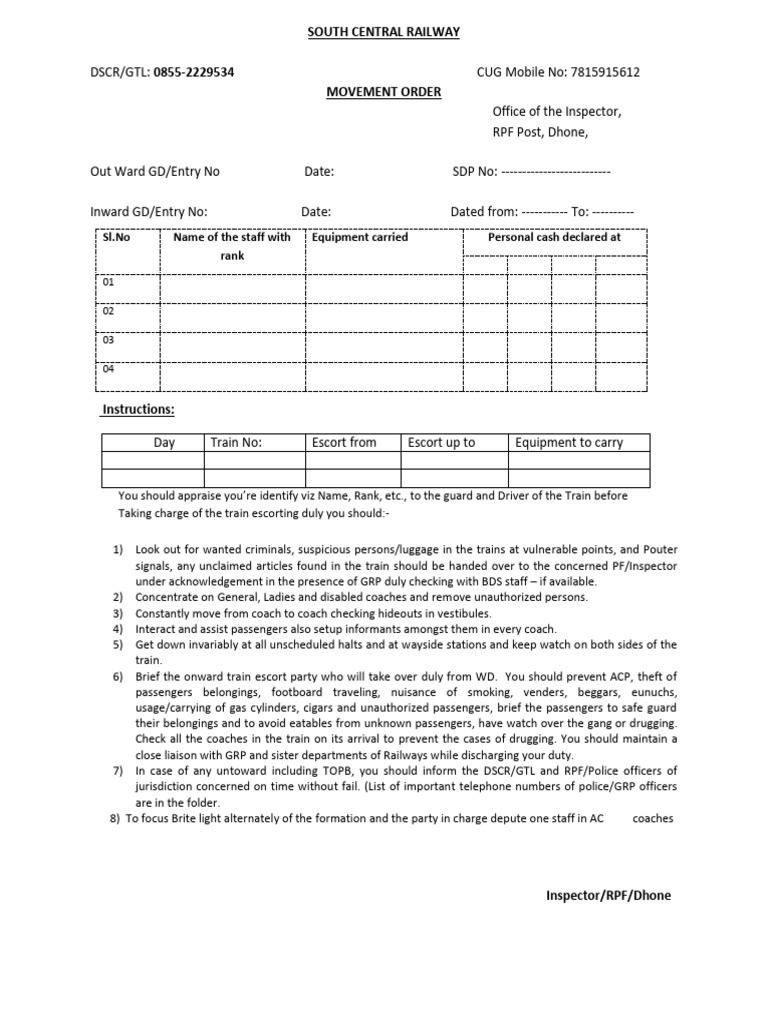 train escort form | PDF | Legal Action | National Security