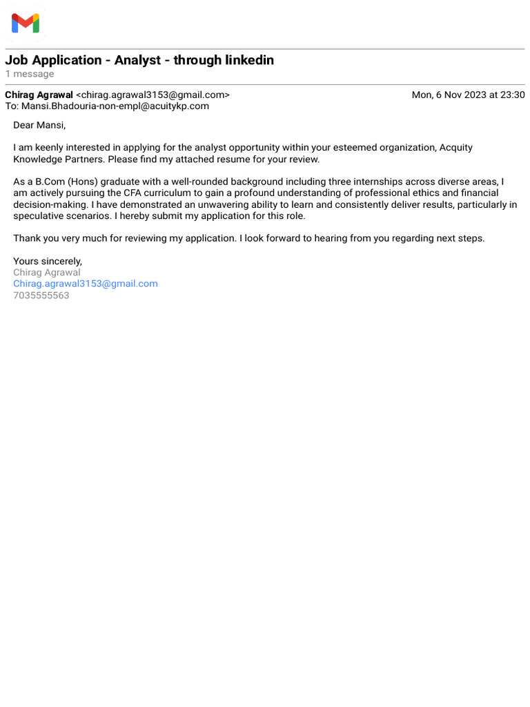 Gmail - Job Application - Analyst - Through Linkedin | PDF