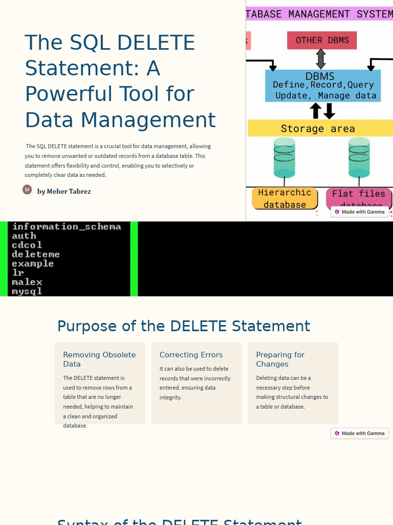 The SQL DELETE Statement A Powerful Tool For Data Management | PDF ...