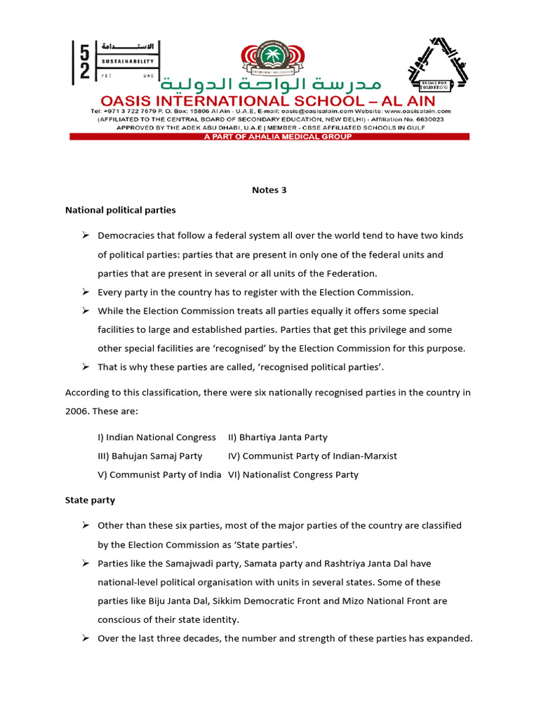 Notes 3 - Political Parties | PDF