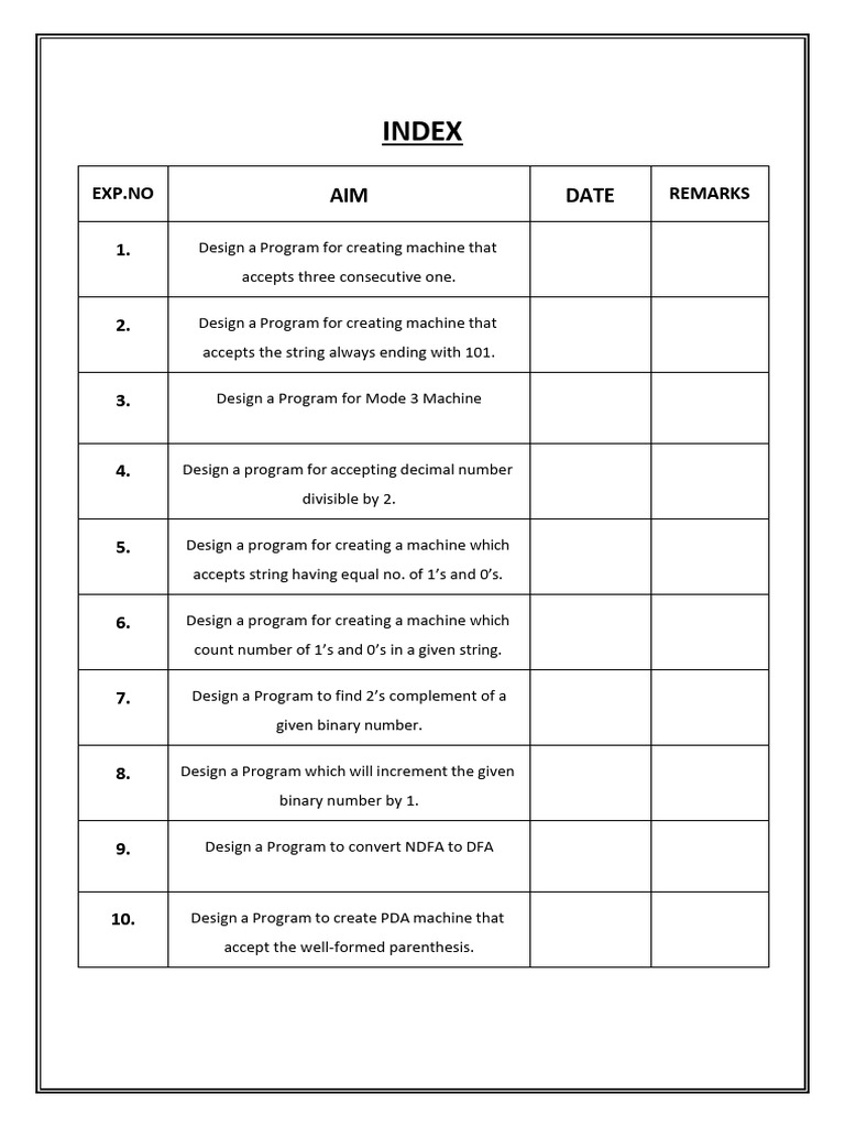 TOC LAB MANUAL (1) | PDF | Automata Theory | Formal Methods