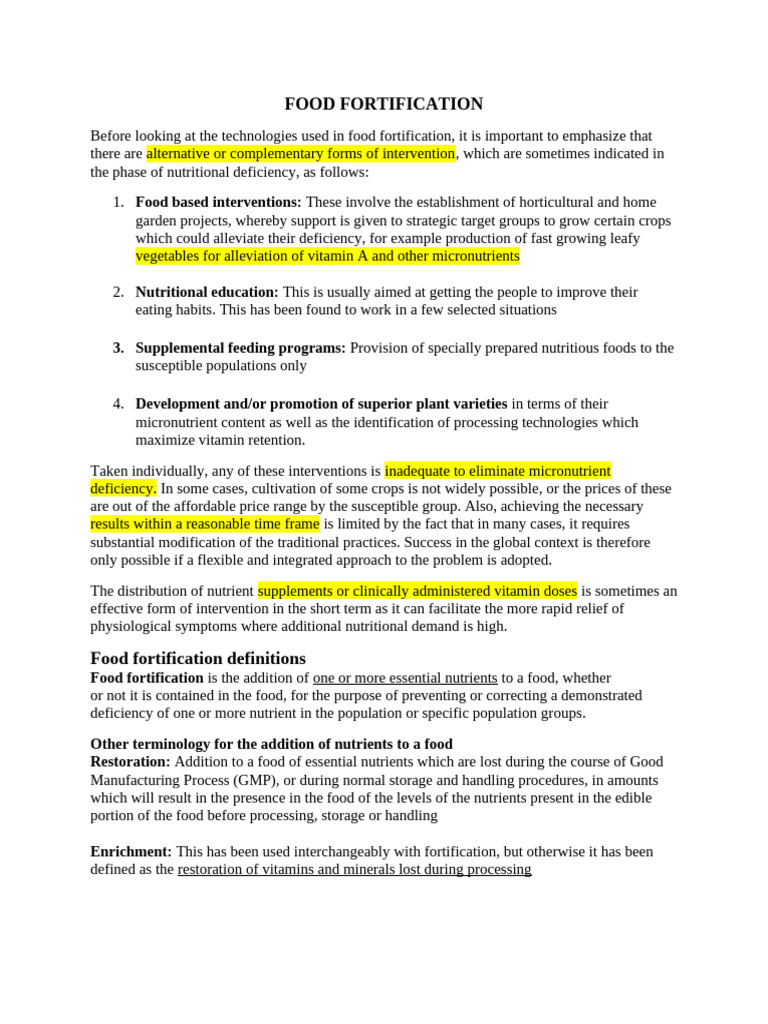 Food Fortification Strategies and Benefits | PDF | Nutrients ...