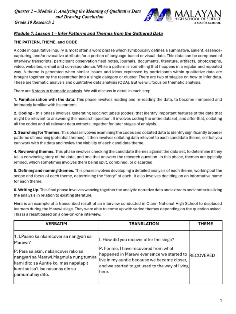 Lecture 1 - Analyzing Qualitative Data and Drawing Conclusions | PDF ...