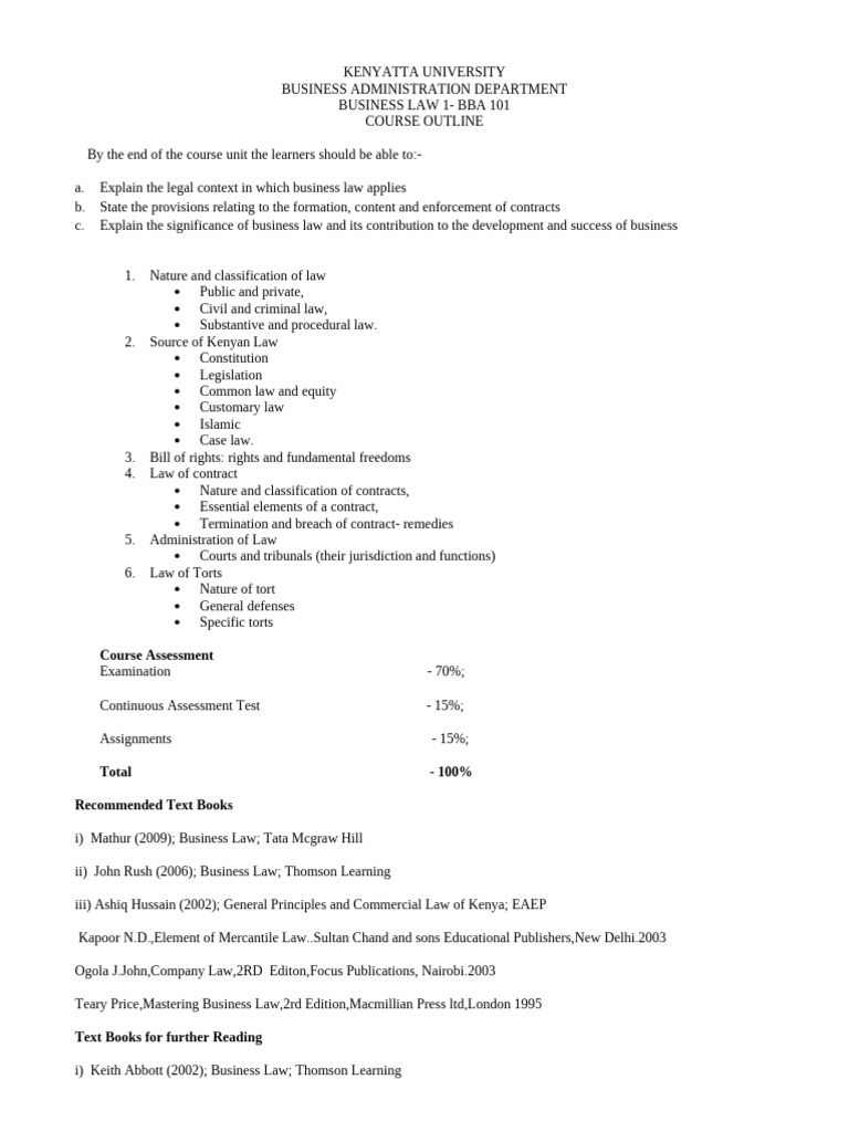 Bba 101 Course Outline | PDF | Tort | Governance