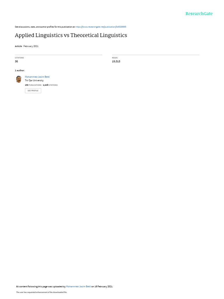 Applied Linguistics Vs Theoretical Linguistics | PDF | Linguistics ...