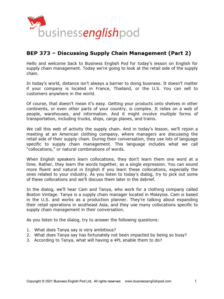 BEP373SN-Supply-Chain2 | PDF | Supply Chain | Logistics