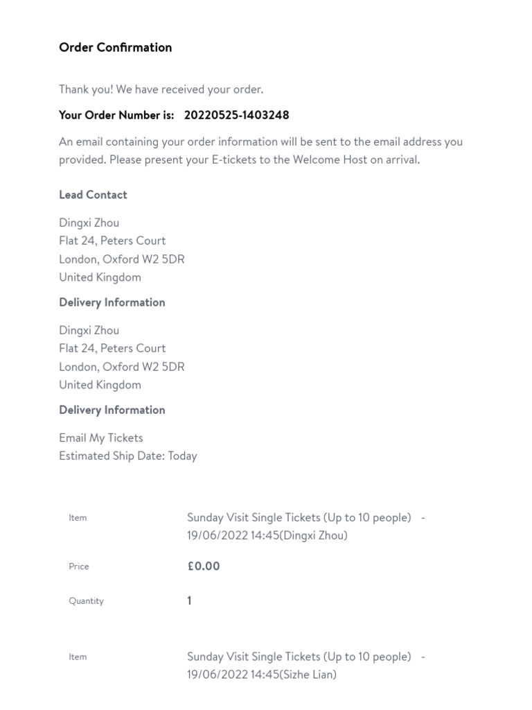 Sky Garden London __ Order Confirmation Print Popup | PDF Sky Garden London __ Order Confirmation Print Popup | PDF