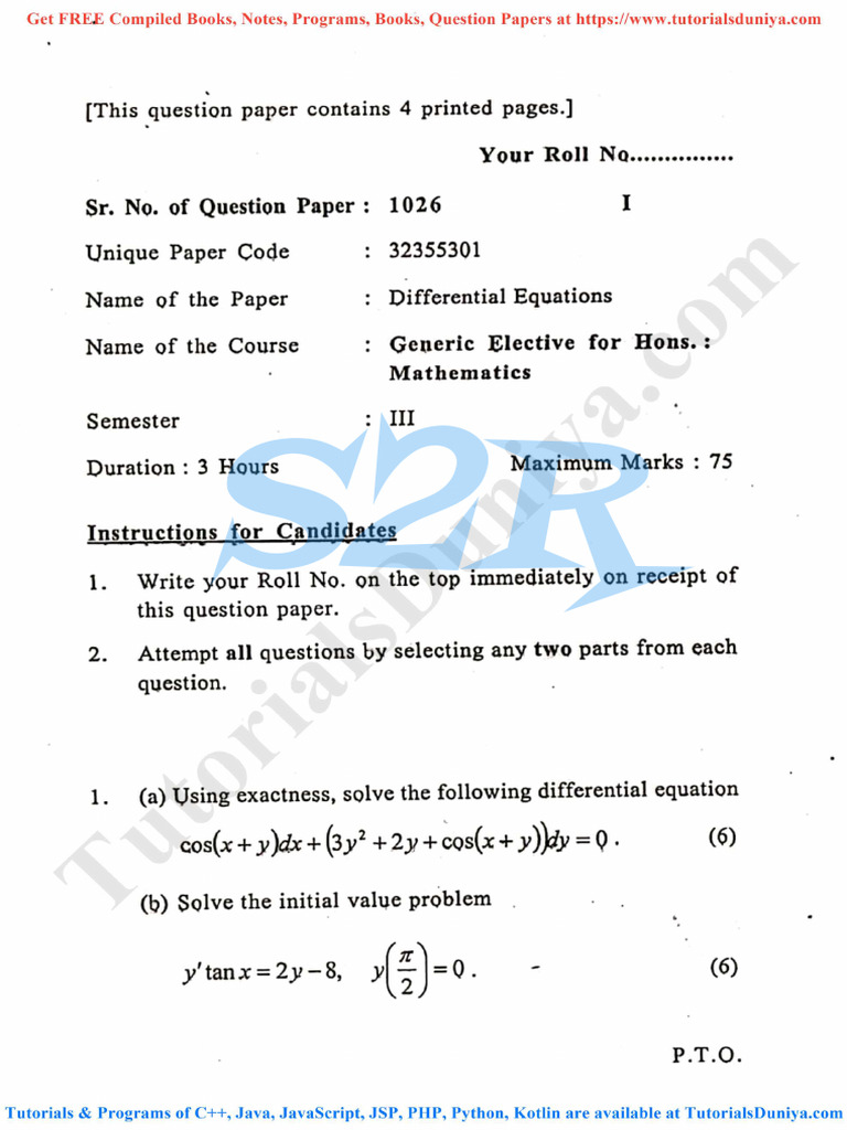 Differential Equations Pyq | PDF