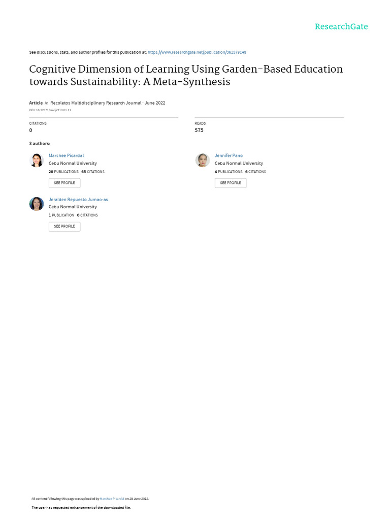 Garden-Based Education for Cognitive Learning | PDF | Learning | Cognition