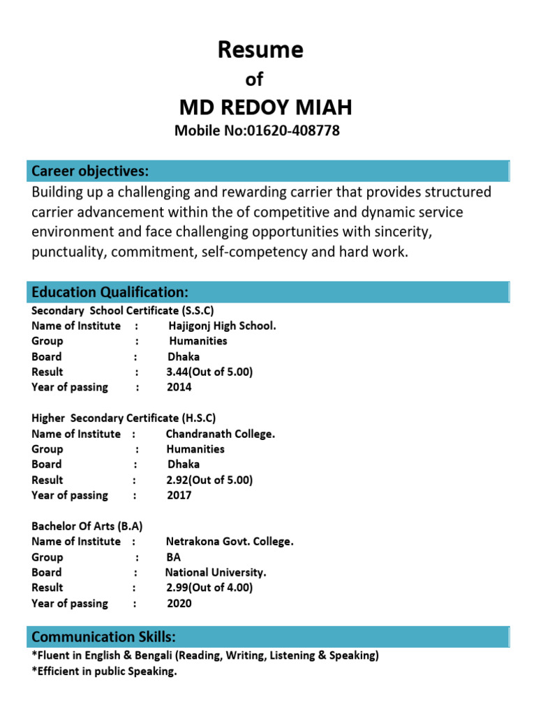 CV Edit Redoy Miah 1 | PDF