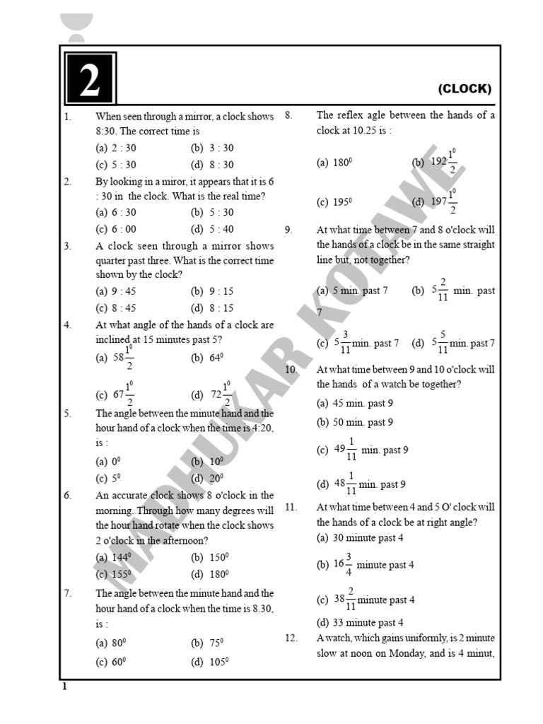 Mirror Clock Time Problems | PDF | Clock | Hour
