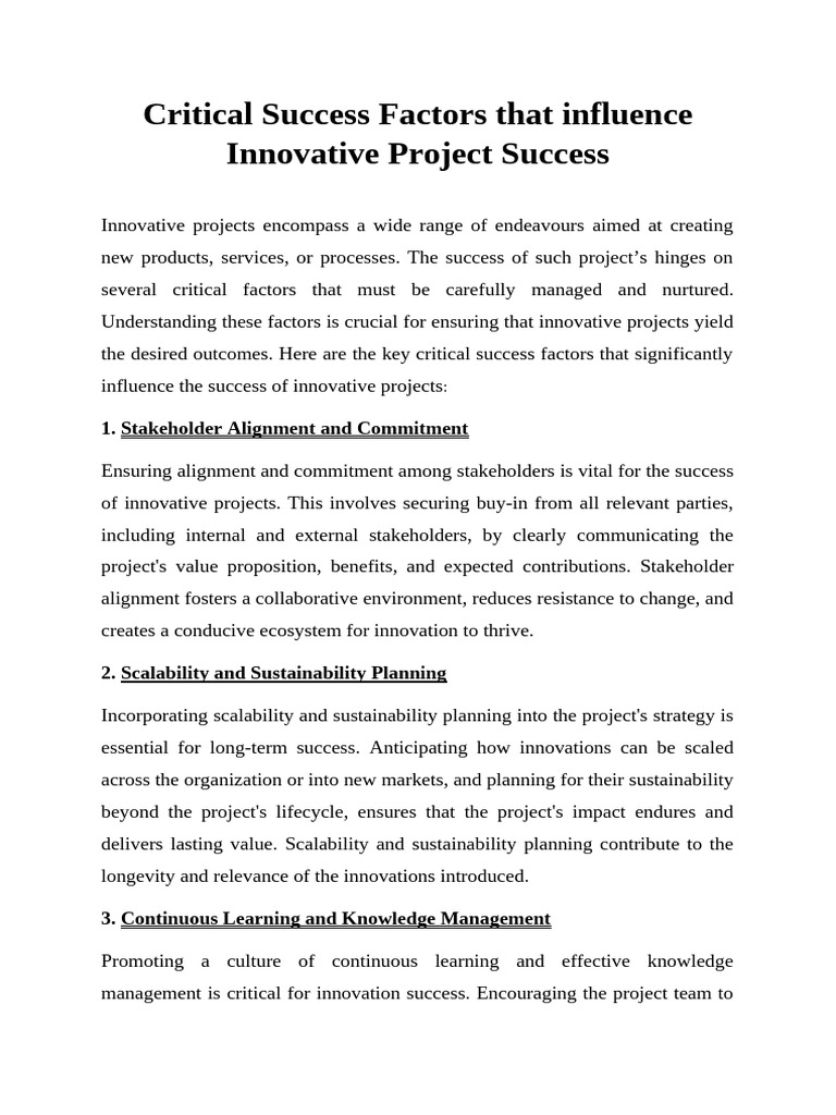 Critical Success Factors That Influence Innovative Project Success | PDF | Innovation | Change ...