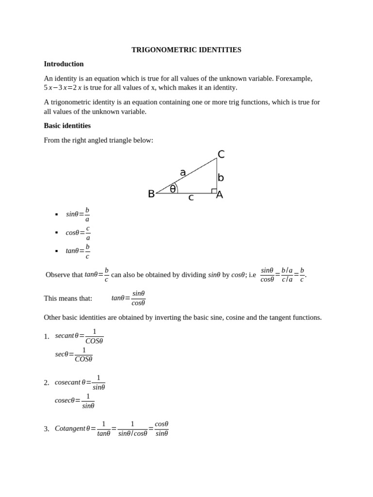 Lecture 1 - Fundamental Trig. Identities | PDF | Trigonometric ...