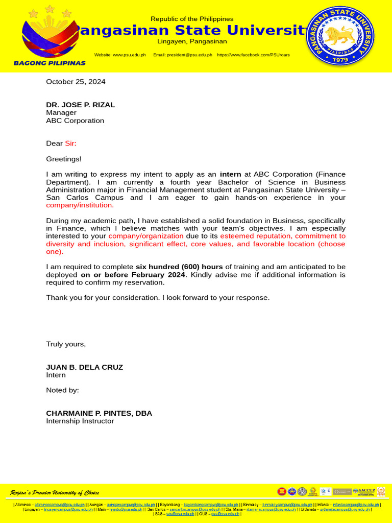 Letter of Intent Internship On HTE | PDF