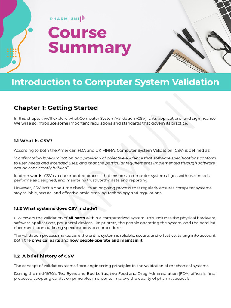 Course Summary - Introduction to Computer System Validation | PDF | Verification And Validation ...