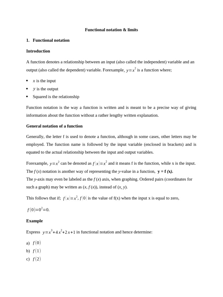 Function Notation & Limits | PDF | Function (Mathematics) | Variable (Mathematics)