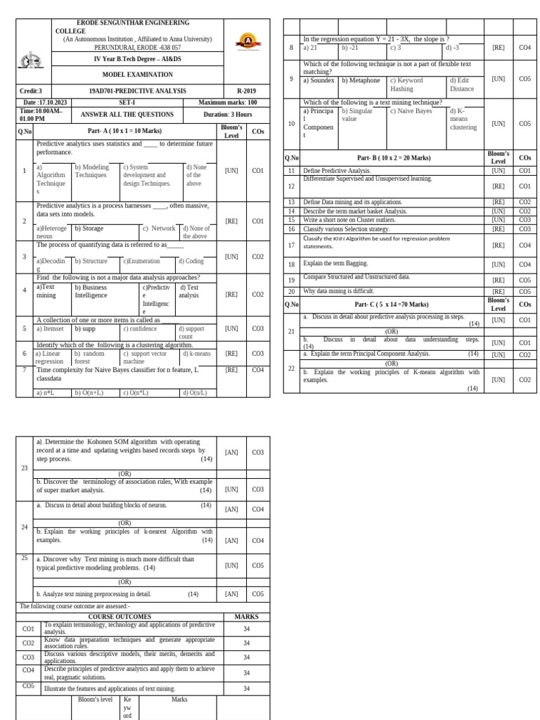 Model Exam Question Set 1 | PDF | Predictive Analytics | Analytics